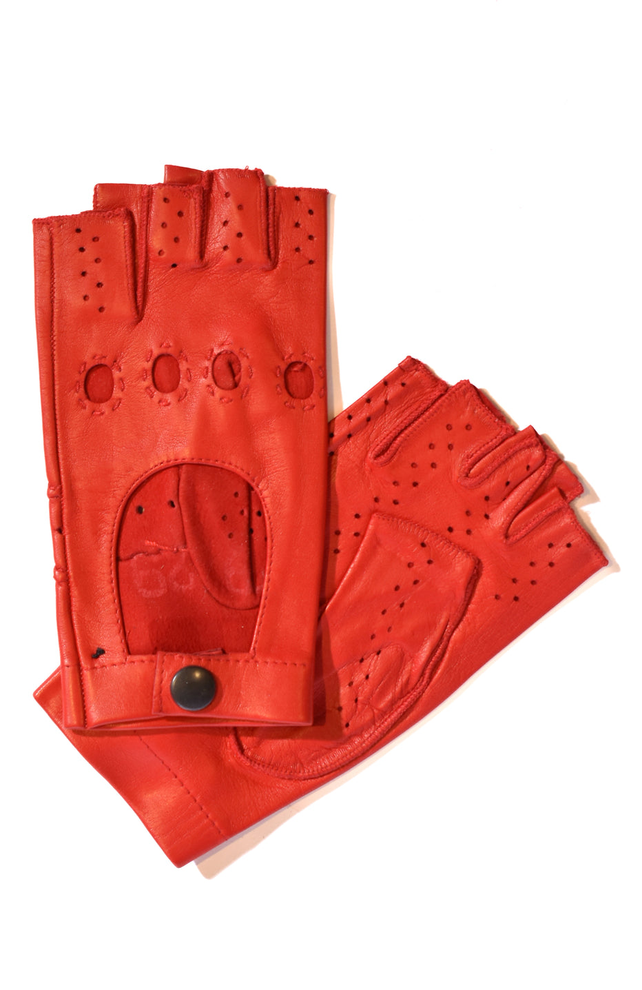 Leather Fingerless Driving Gloves •Rosso – Judi Rosen